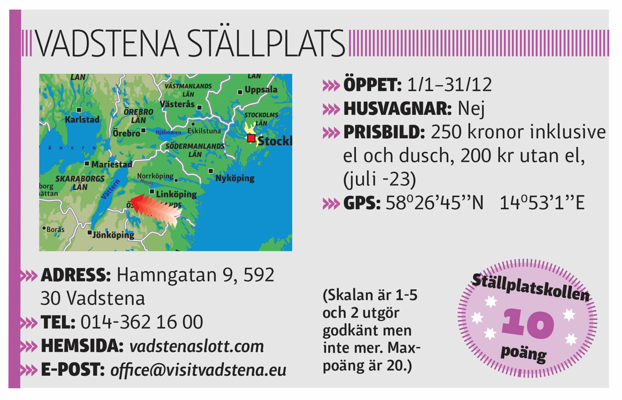 Vadstena ställplats: Granne med slottet - Husvagn & Camping
